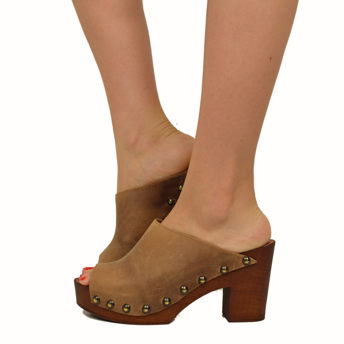 Zoccolo Donna in Pelle Ingrassata in color Camel Made in Italy – KikkiLine Calzature