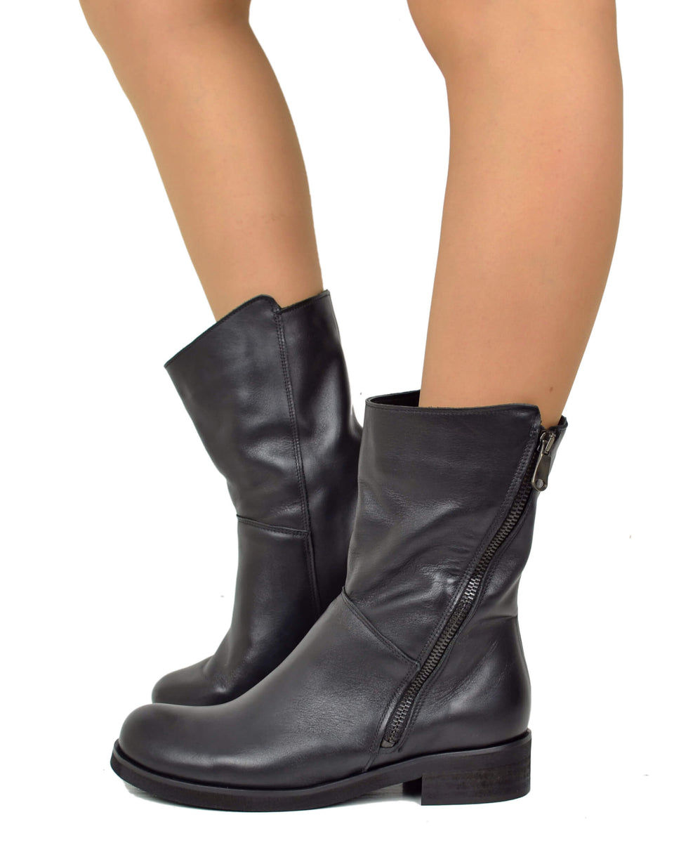 Bottes Biker en Cuir Véritable Vintage Naturel Noir – Au-dessus de la ...