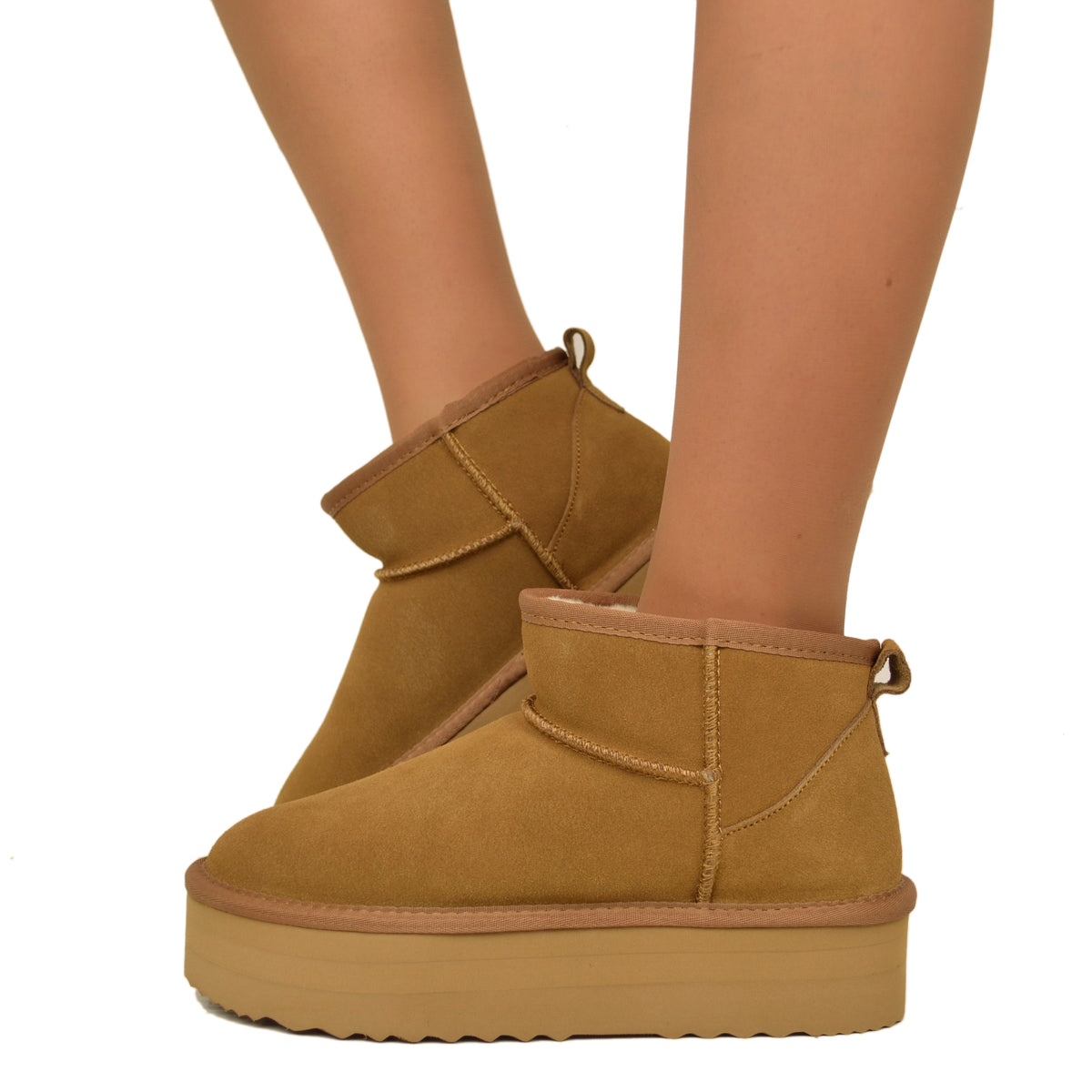 Stivaletti Platform con Pelo in Pelle Scamosciata Imbottiti in Lana ...