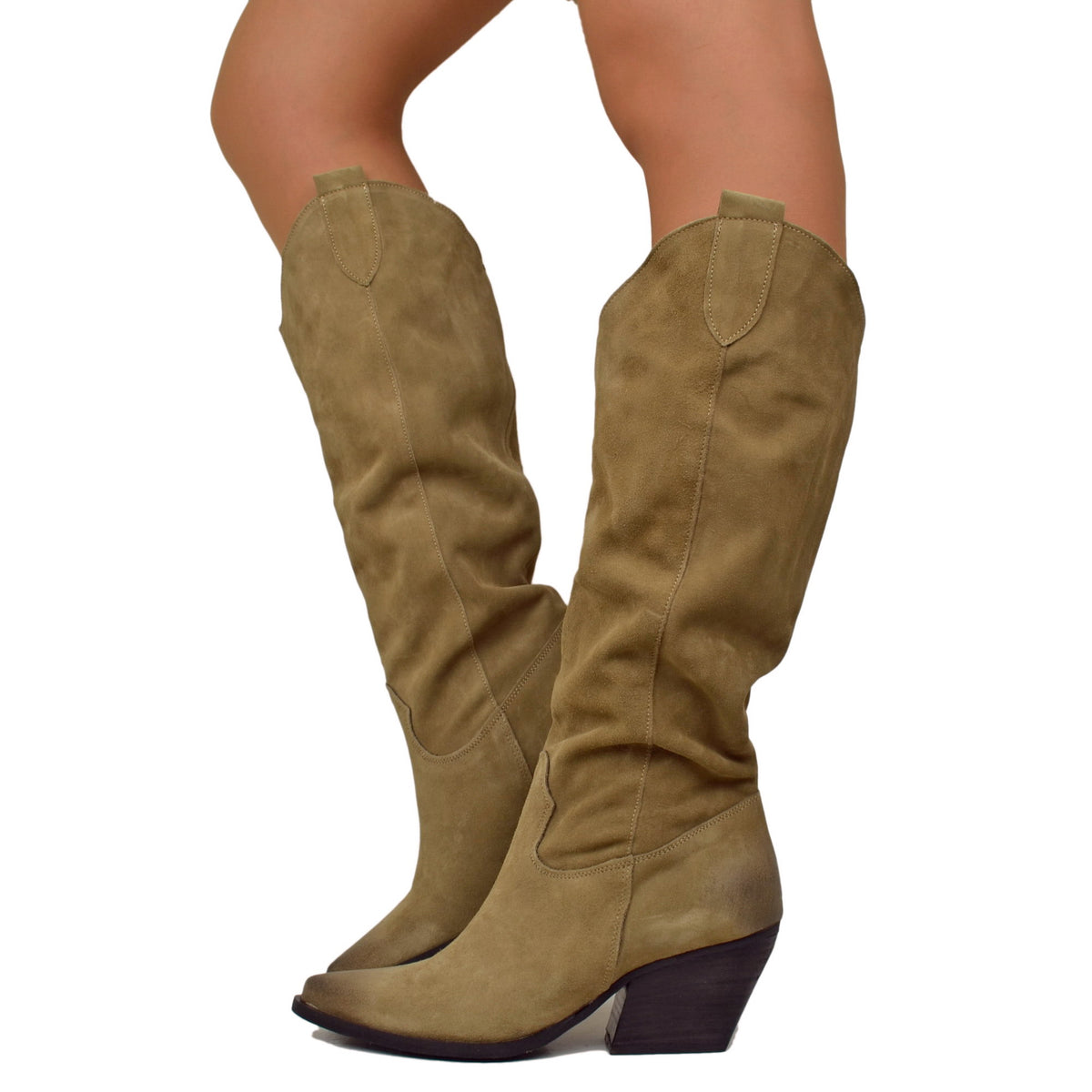 High Suede Texan Boots Strenght and Soft Leg Taupe – KikkiLine Calzature