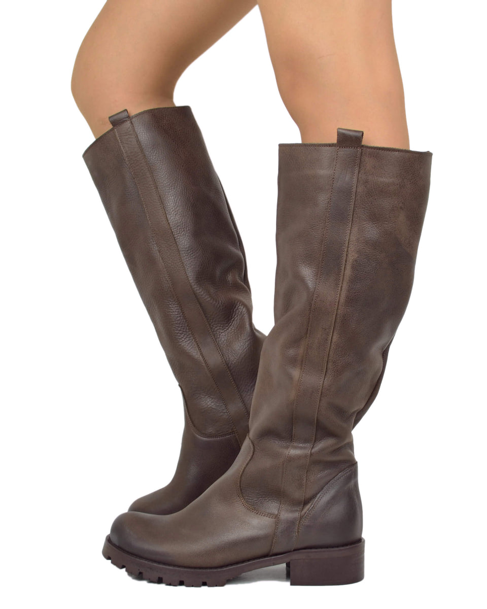 Bottes Femme en Cuir Vintage Marron avec Semelle en Caoutchouc – Made ...